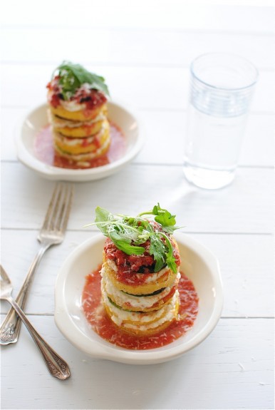 Vegetarian Polenta Lasagna Stacks - Bev Cooks