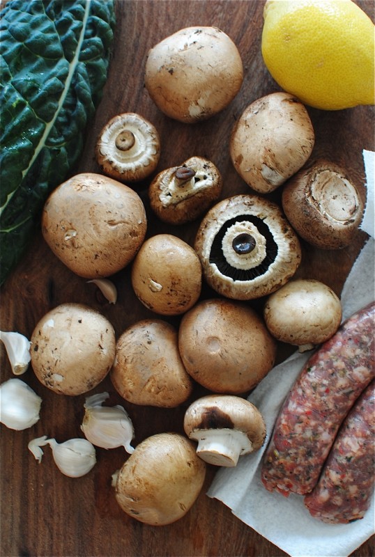 Broken Pasta with Kale, Mushrooms and Sausage - Bev Cooks