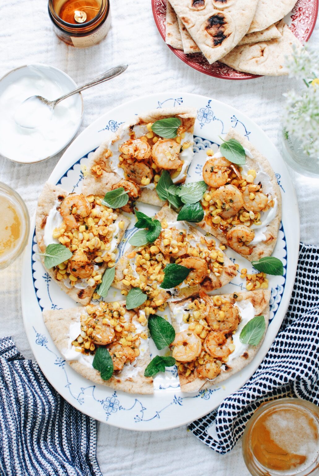 Sheet Pan Shrimp and Corn with Pita - Bev Cooks