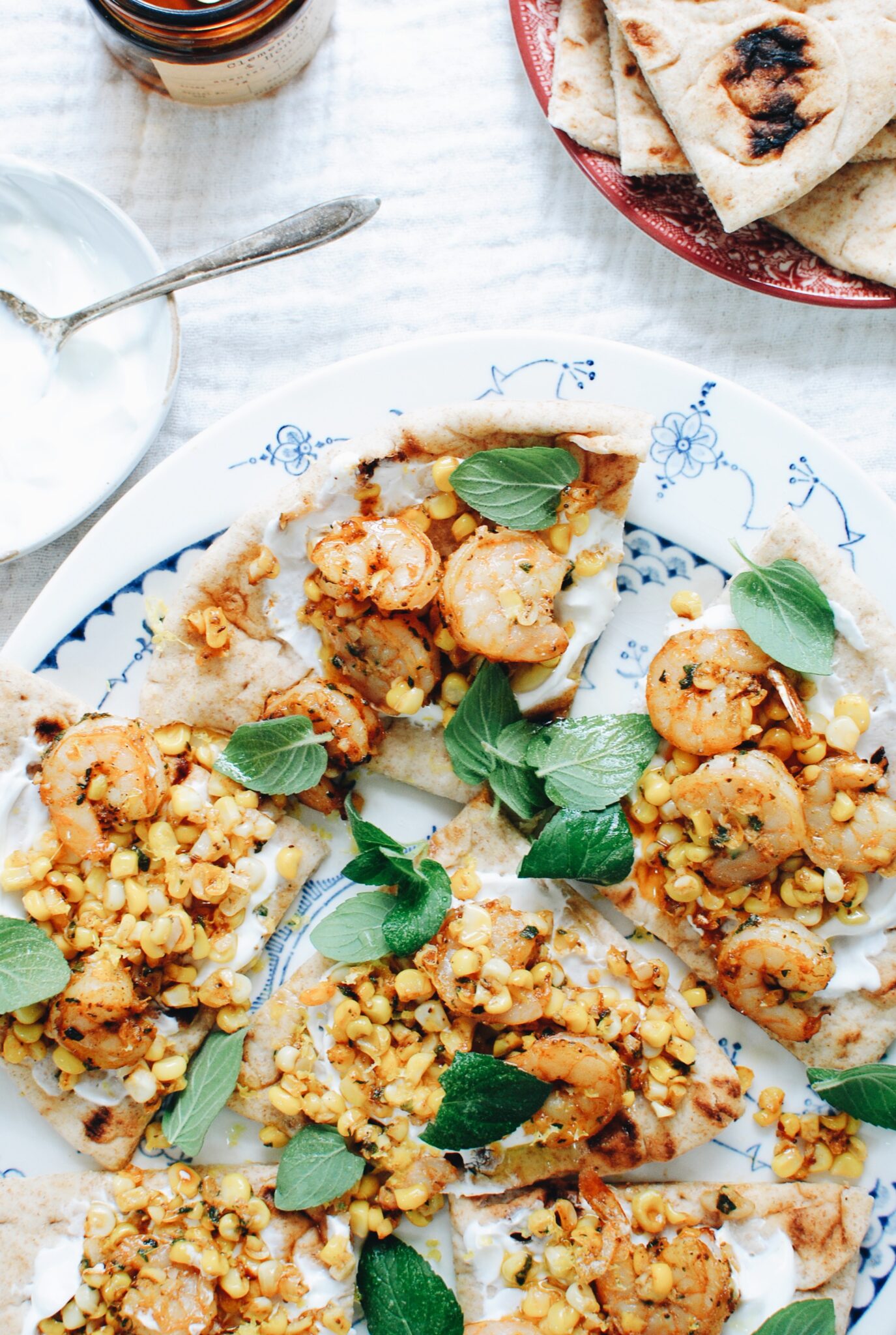 Sheet Pan Shrimp and Corn with Pita - Bev Cooks