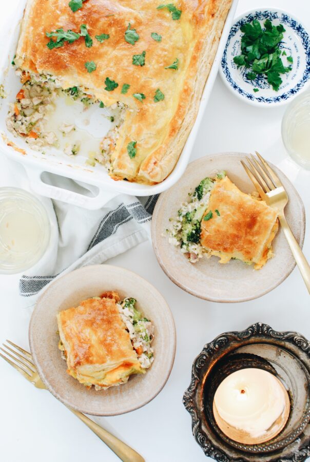 Broccoli Cheddar Chicken Puff Pastry Pie - Bev Cooks
