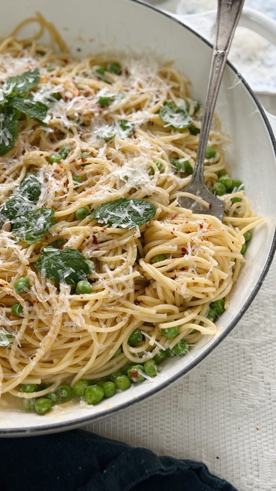 Lemon Spaghetti with Peas and Parmesan - Bev Cooks